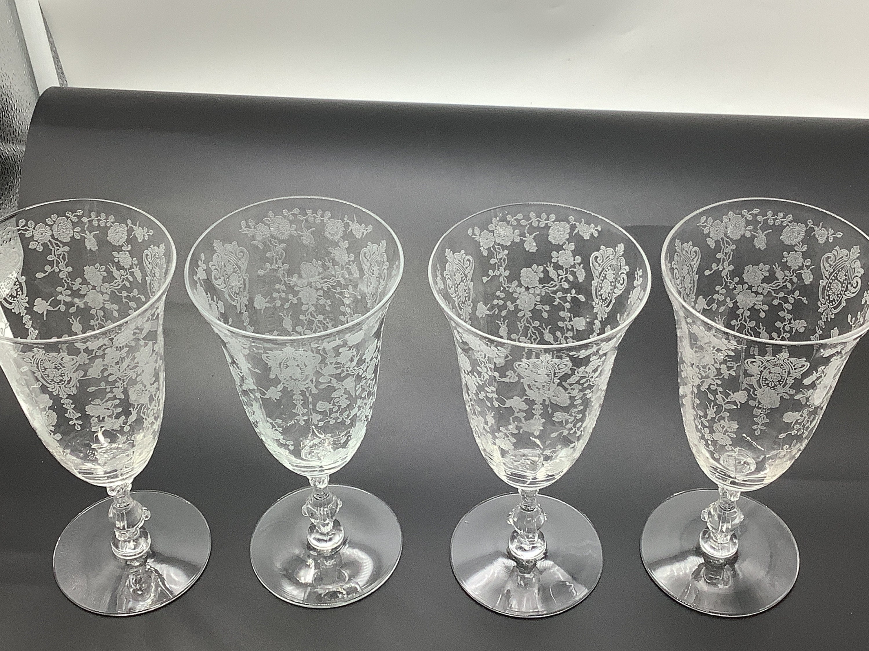 Vintage Cambridge Glass Collection Set of 4pc Rose Point Pattern 7 10oz ...