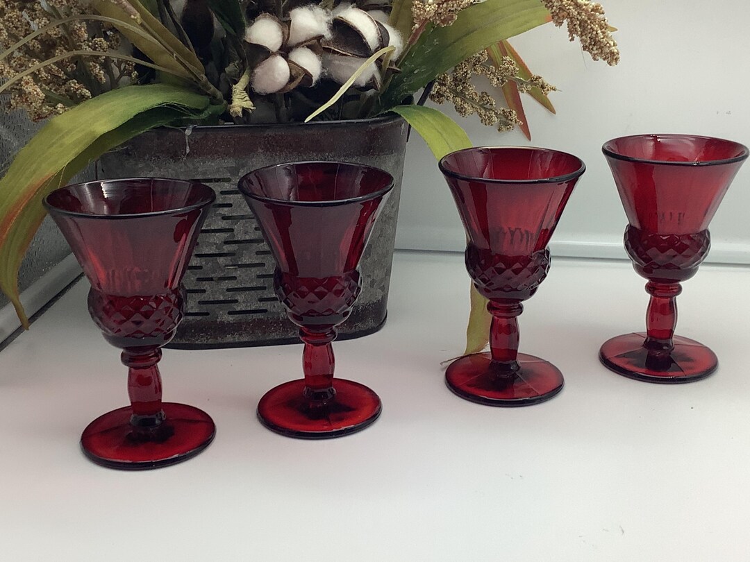 Vintage Ruby Cordial Glasses: New Martinsville Lady Astor Set, Barware ...