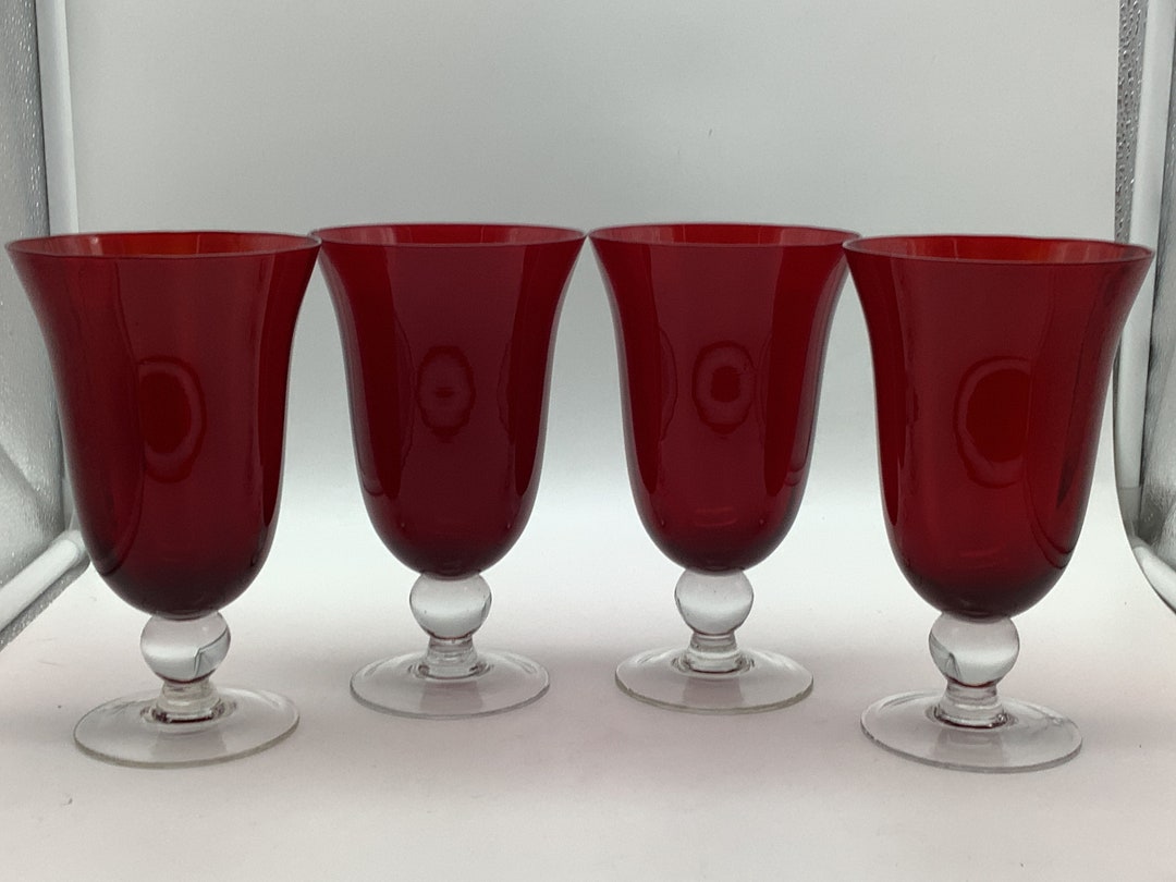 Red Ruby Glass Set 4 Wine Water Goblets Ball Clear Stem - Etsy