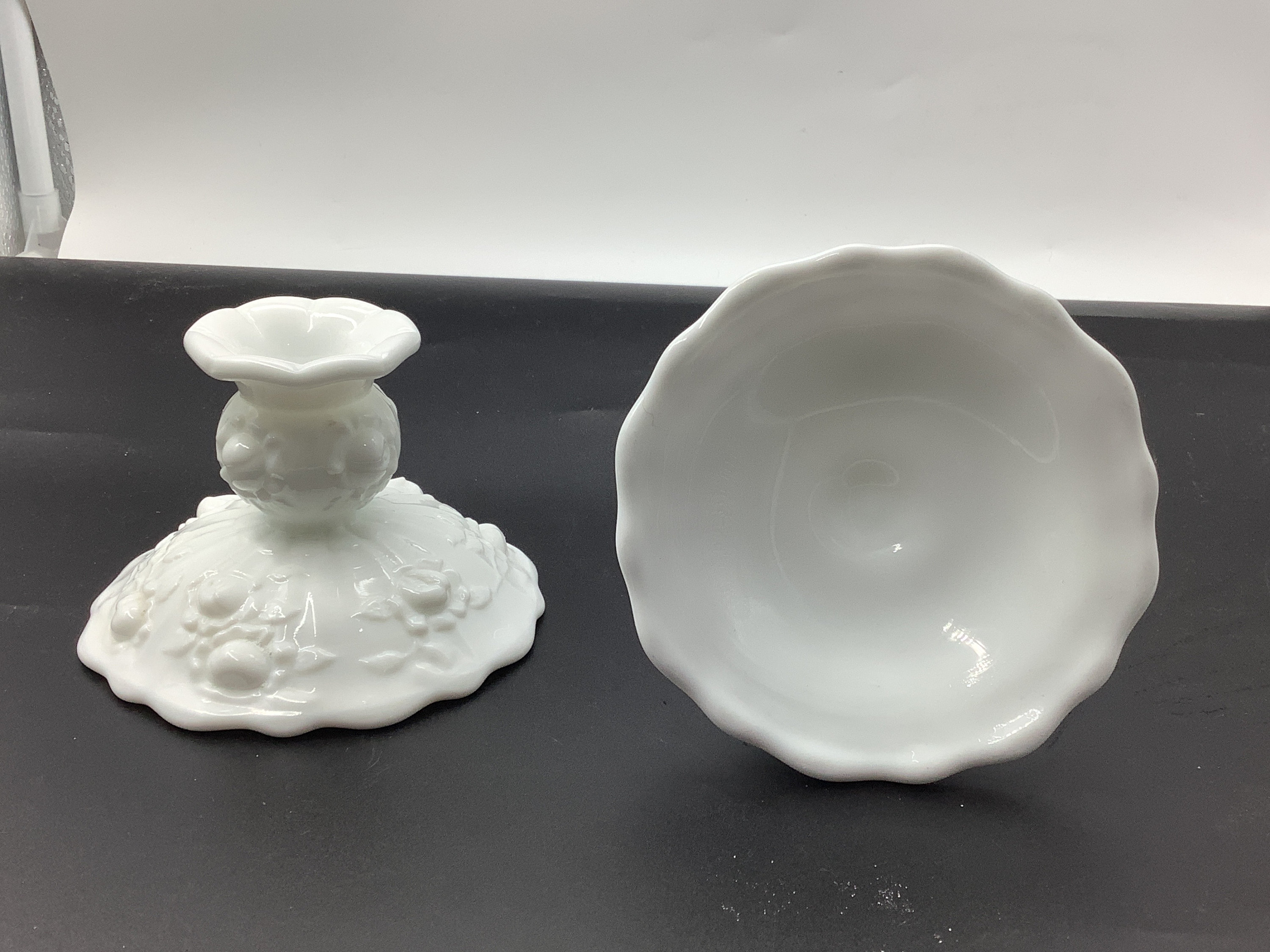 Vintage Fenton USA Glass Co Set 2pc White Milk Glass Cabbage Rose ...