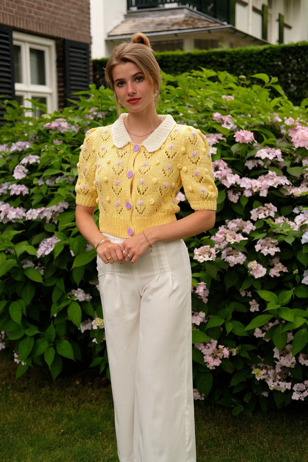 Puffed Sleeve Sweater Women, 1940s Cardigan, 1940s Clothes, Embroider ...
