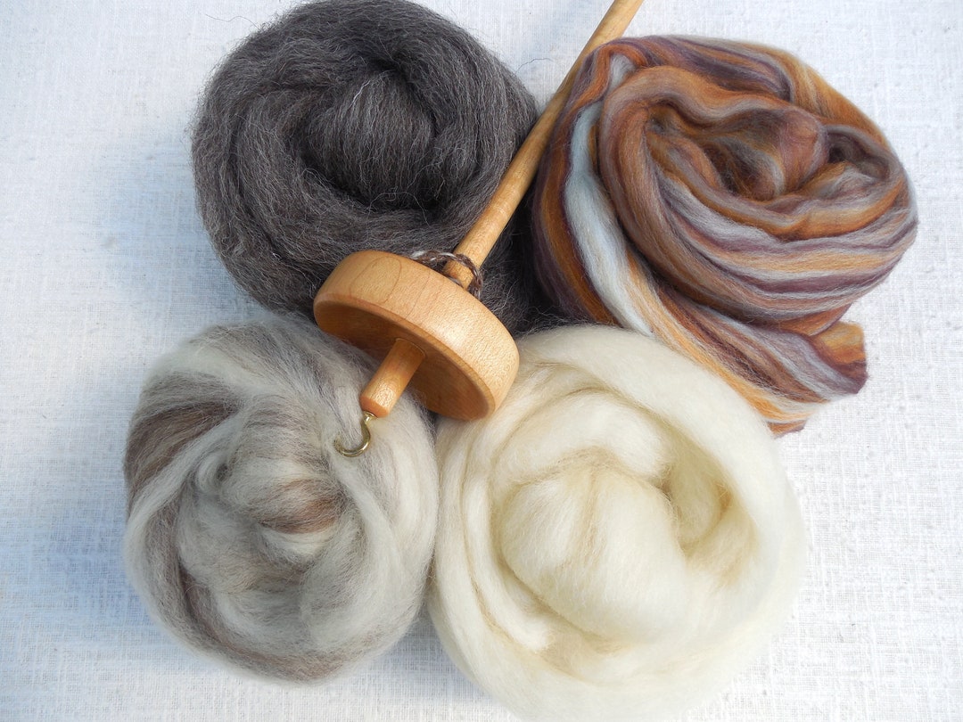 Sandstone & Jacob Spindle Kit - 4 Oz. Wool, Wood Spindle - Etsy