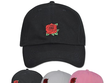 Green Embroidered Red Rose Patch Baseball Hat, Rose Dad Hat, Hunter ...