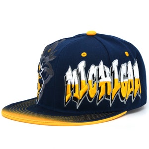 Michigan New Leader Graffiti Wolverine Embroidery Snapback Blue Gold ...