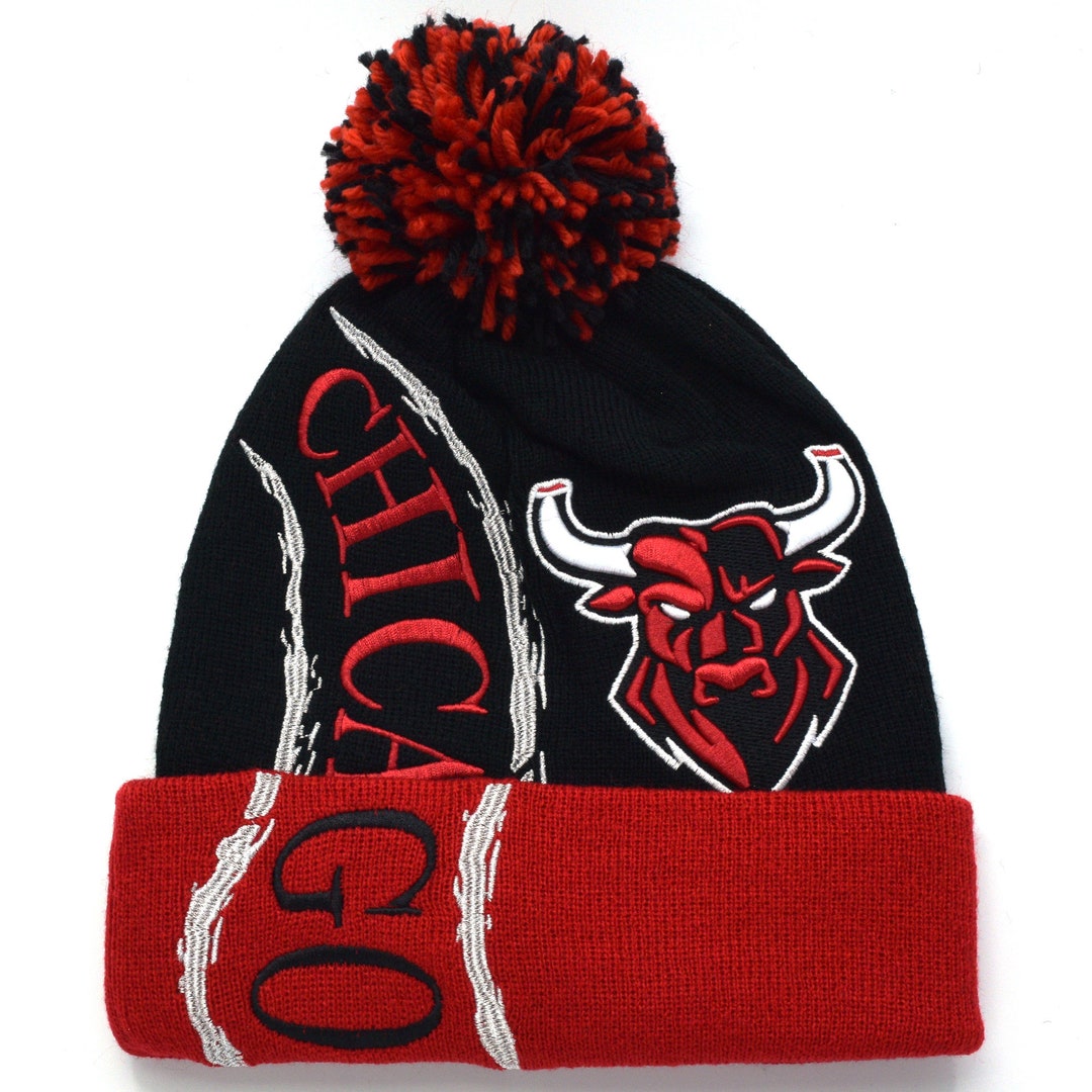 Chicago Hurricane New Leader Angry Bullhead Embroidery Skull Beanie ...