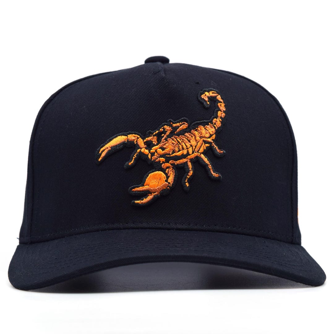 Embroidered TL Scorpion Five Panel Hat Black Pre-curved Brim Snapback ...