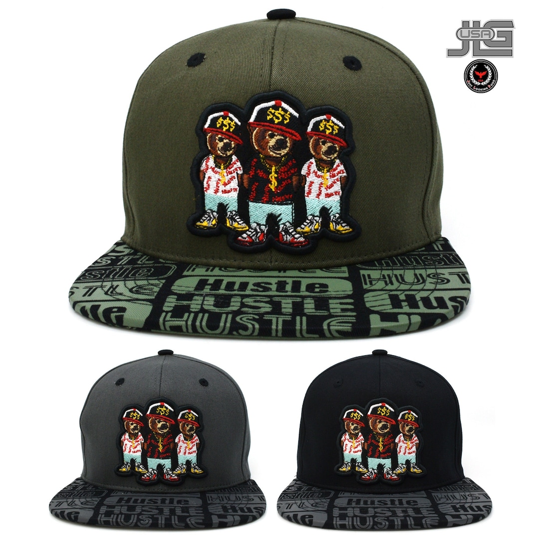 Hustle Bear Snapback Cap Leader Hip Hop Bear Cotton Adjustable Baseball ...