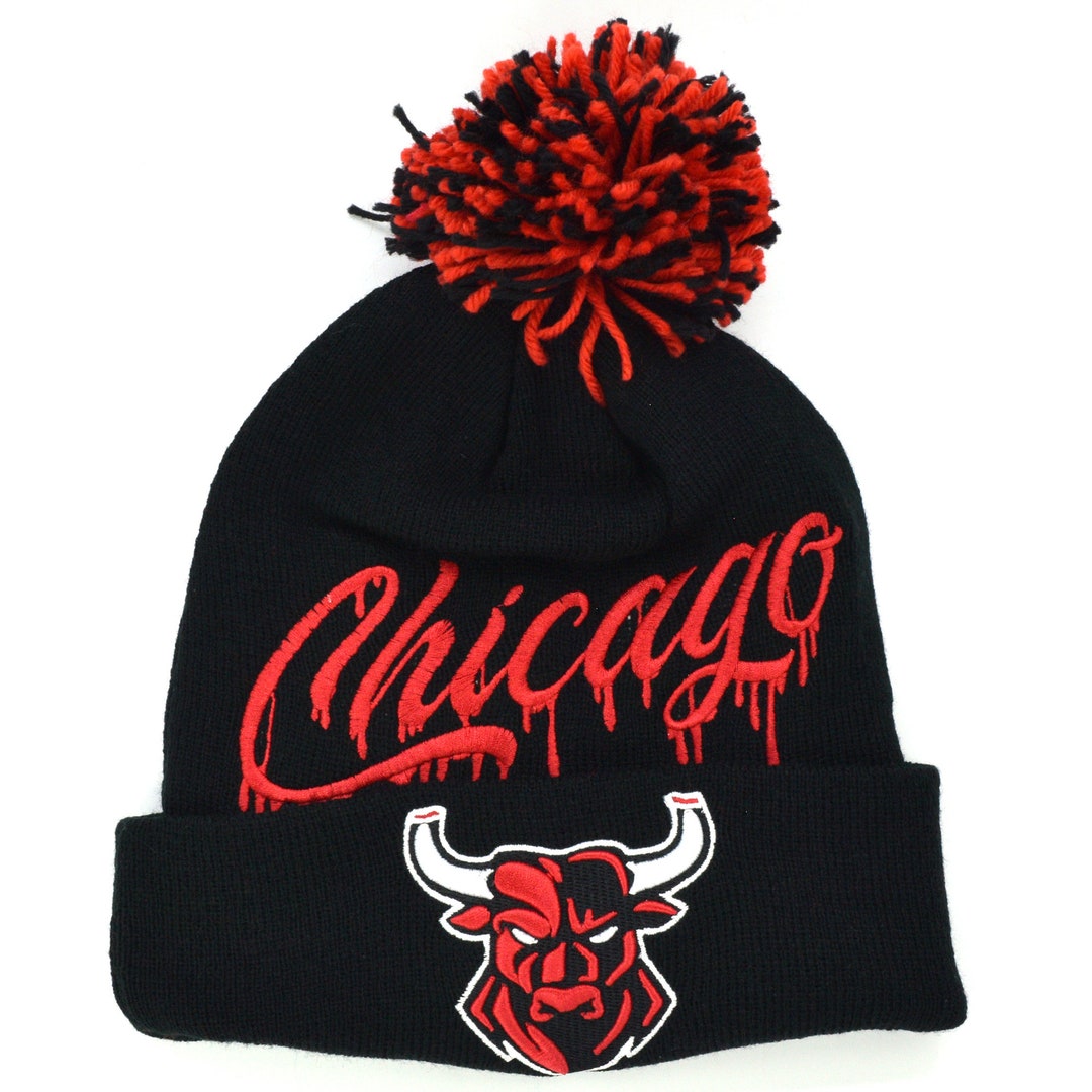 Chicago Drip Angry Bull Head Basketball New Leader Knit Beanie Winter ...