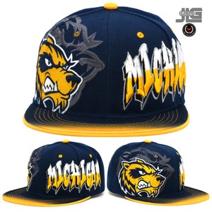 Michigan New Leader Graffiti Wolverine Embroidery Snapback Blue Gold ...