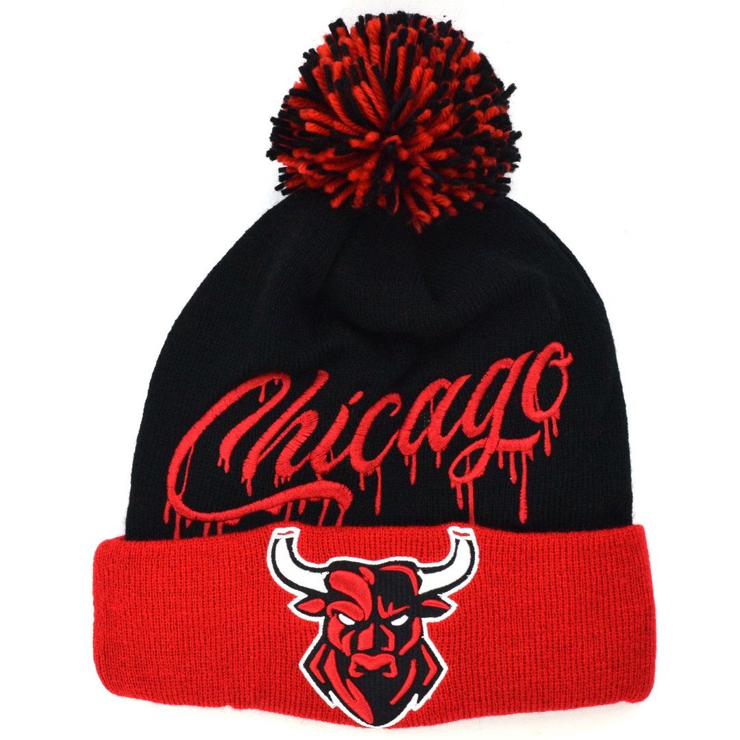 Chicago Drip Angry Bull Head Basketball New Leader Knit Beanie Winter ...