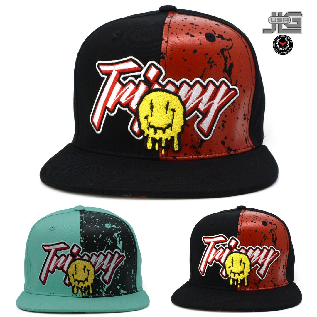 Trippy New Leader TL Drippin Happy Face Black Embroidery Snapback Hat ...