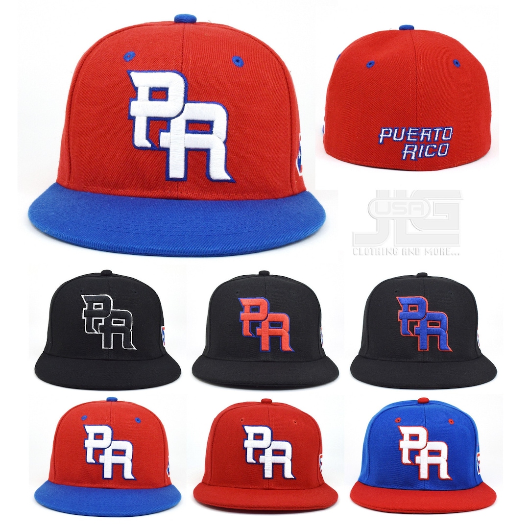 PR Fitted Two Tone Solid Caps Puerto Rico Embroidered Hat Front Side ...