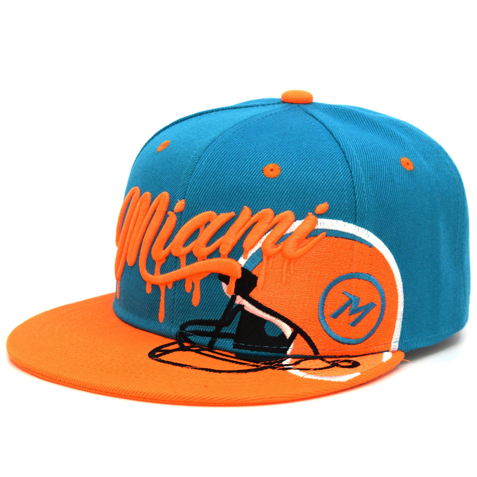 Miami New Leader Drip City M Helmet Embroidery Snapback Aqua Orange Hat ...
