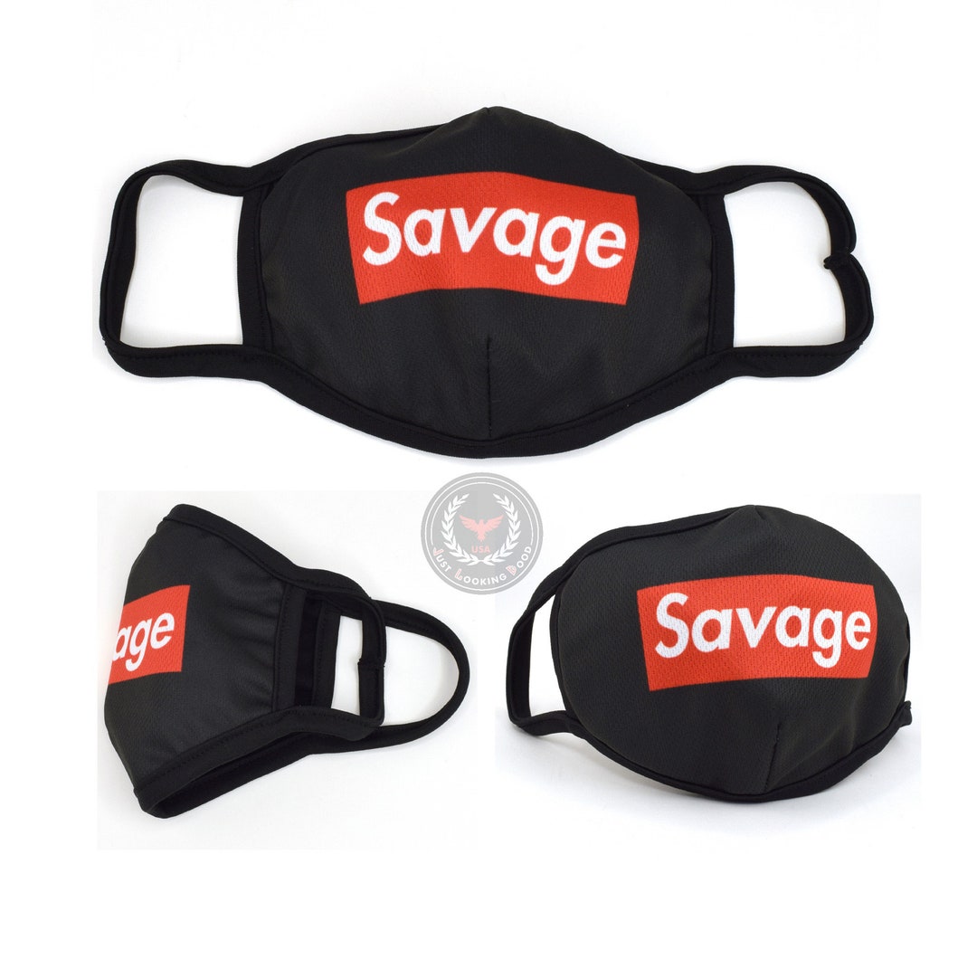 Savage Sublimated Fashion Cloth Face Mask Black Red White Print ...