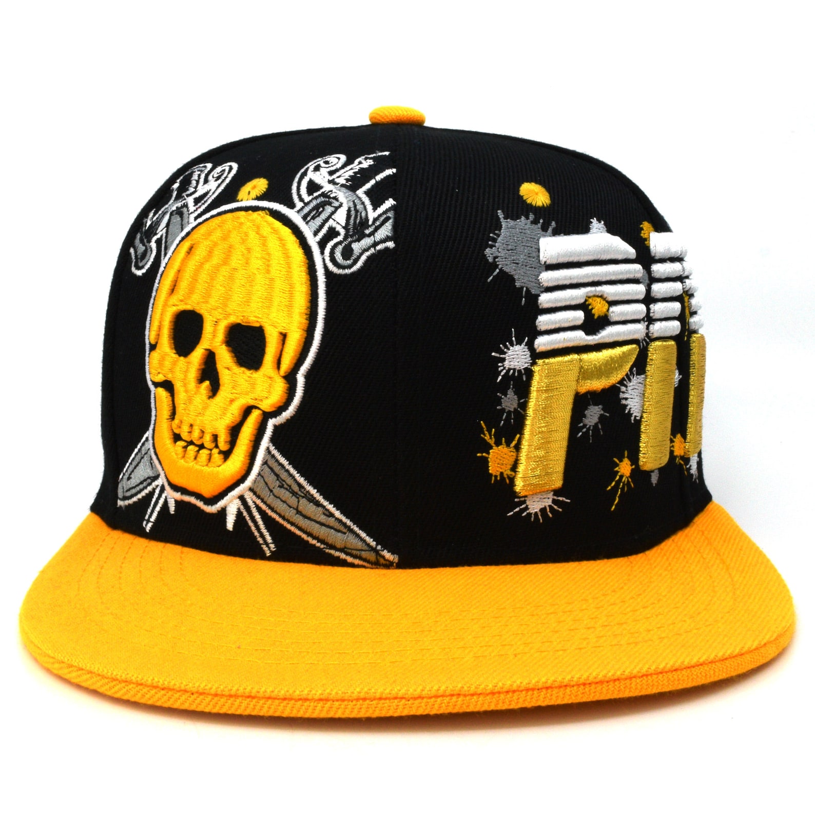 Pittsburgh Baseball Cap Splash P Skull Gold Black Snapback Hat New - Etsy