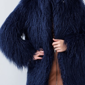 Navy Blue Faux Fur Coat | Shaggy Faux Fur Coat | Long Faux Fur Coat ...
