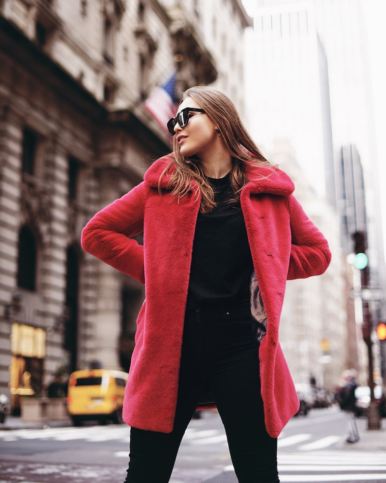 Red Faux Fur Long Jacket Long Faux Fur Coat long Faux Fur Jacket Pink ...