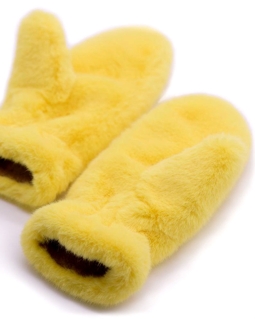 Yellow Faux Fur Mittens | Women's Mittens | Women's Yellow Mittens ...