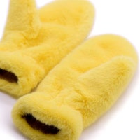 Yellow Faux Fur Mittens Women's Mittens Women's Yellow Mittens Warm Fur ...