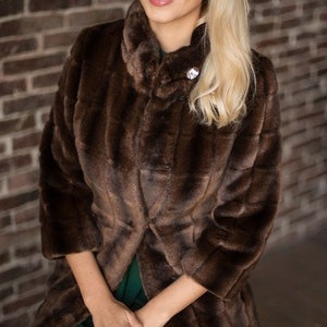 Brown Faux Fur Long Jacket Long Faux Fur Coat Long Faux Fur | Etsy