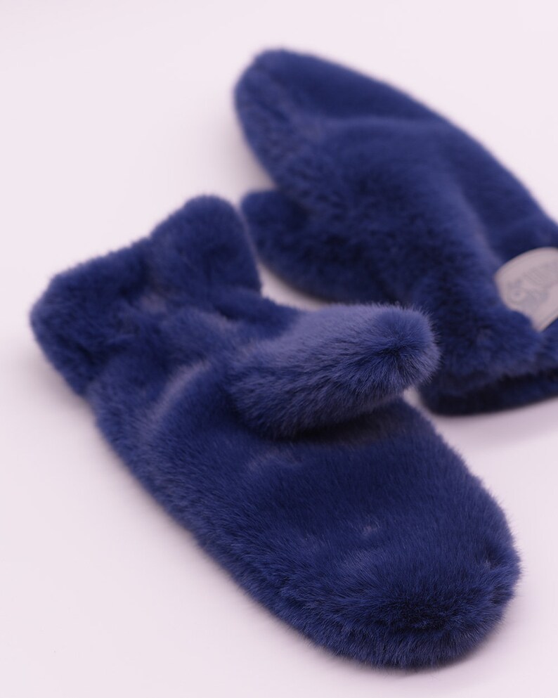 Blue Faux Fur Mittens Women's Mittens Womens Faux Fur Mittens Blue ...