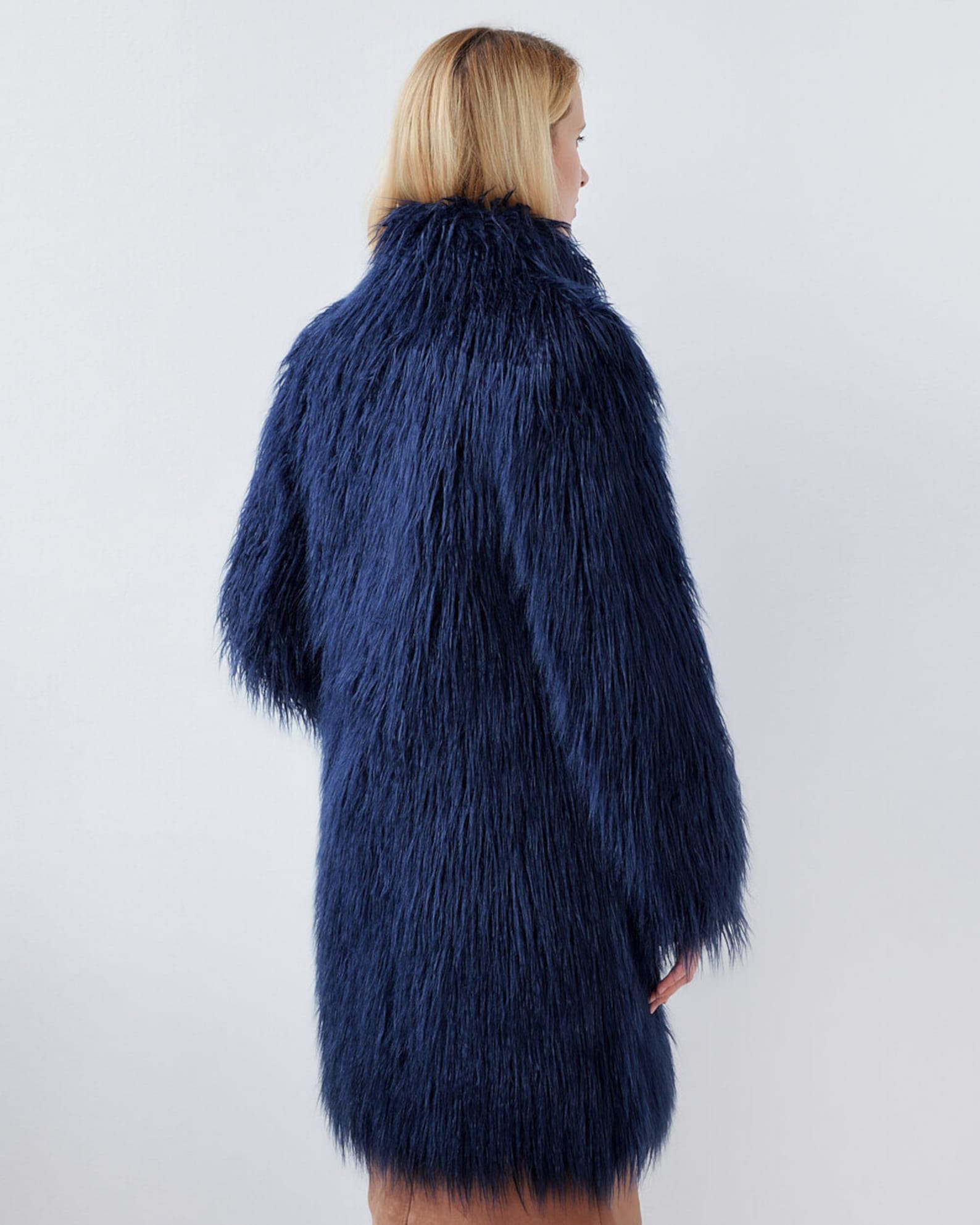 Navy Blue Faux Fur Coat | Shaggy Faux Fur Coat | Long Faux Fur Coat ...