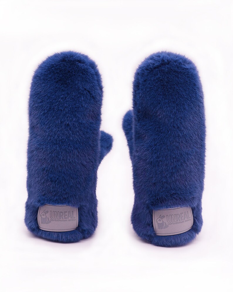 Blue Faux Fur Mittens Women's Mittens Womens Faux Fur Mittens Blue ...