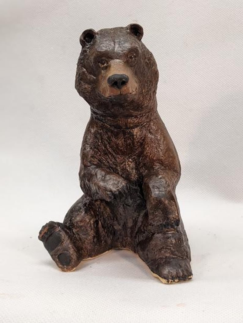 Stoneware Ceramic Grizzly Bear 6" X 4" X 4". Hand Glazed in Browns and ...