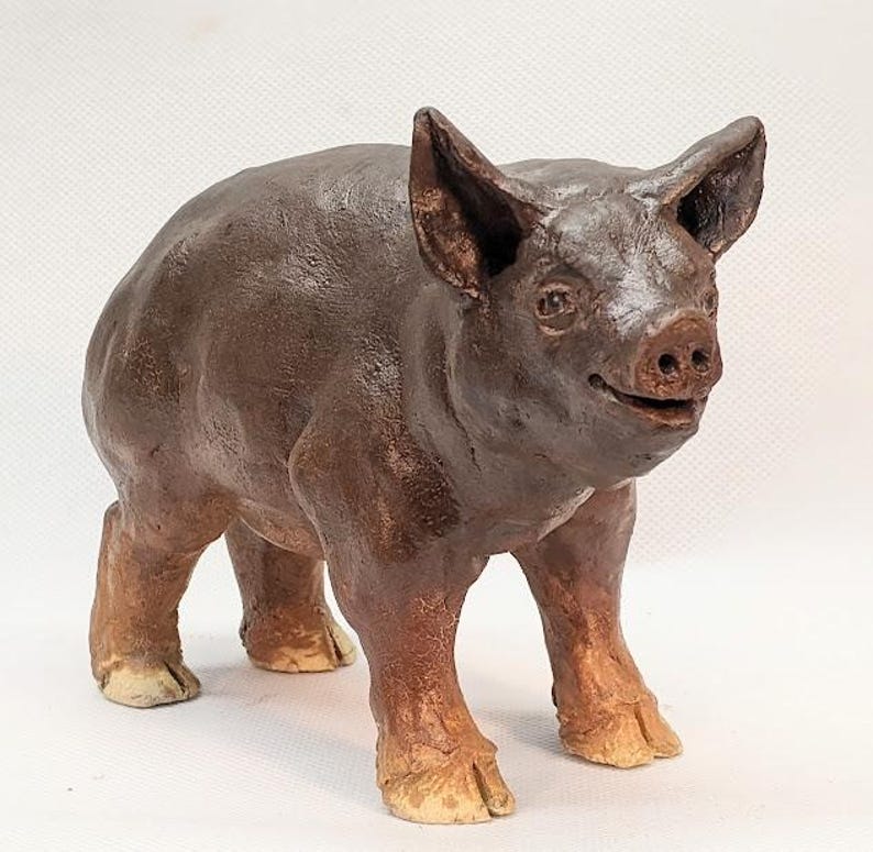 Stoneware Ceramic Pig Sculpture 6 1/2