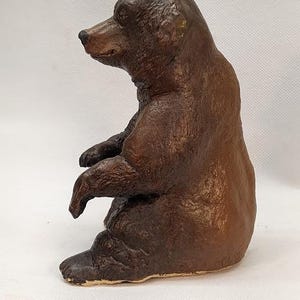 Stoneware Ceramic Grizzly Bear 6" X 4" X 4". Hand Glazed in Browns and ...