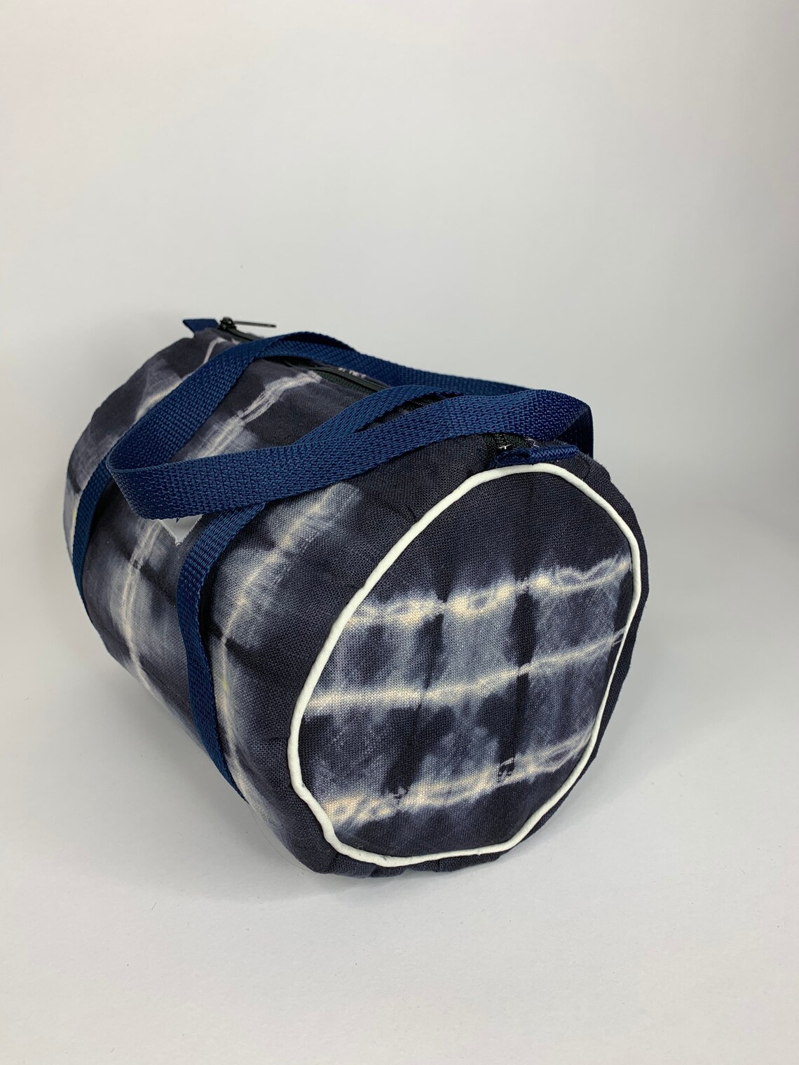 Mini Duffle Bag. Dark Blue and Natural White Shibori Linen Bag ...