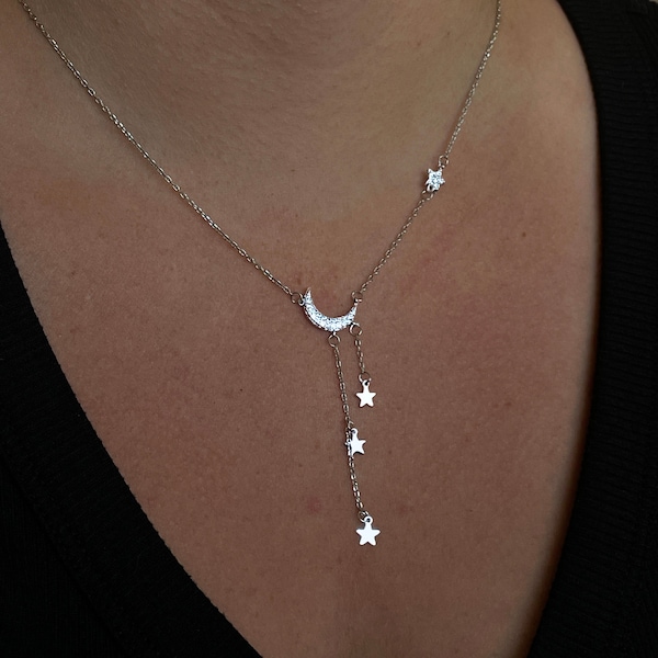 Moon and Star Necklace - Etsy