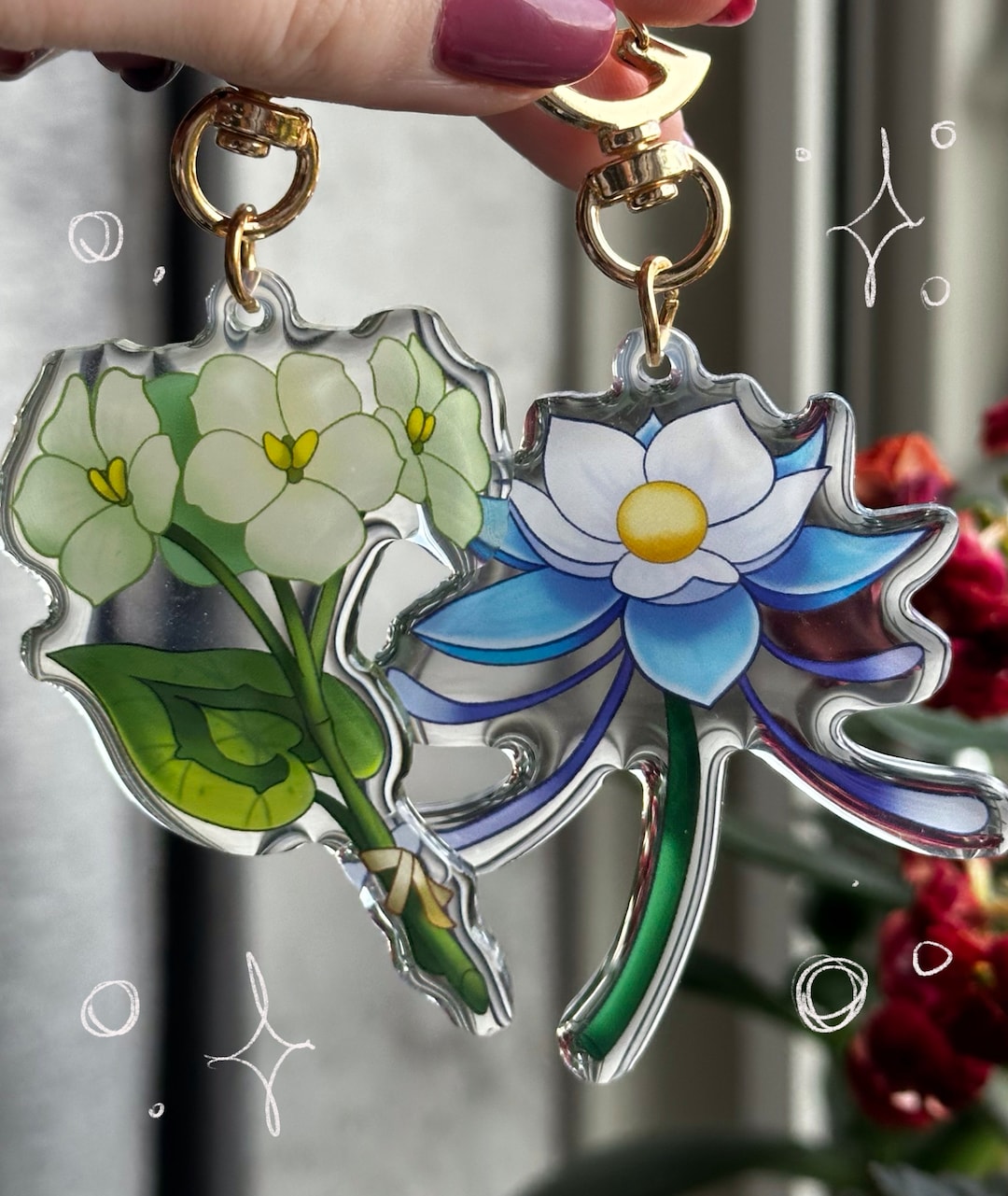 Genshin Impact Liyue Flora Epoxy Keychains Glaze Lily and Qingxin ...