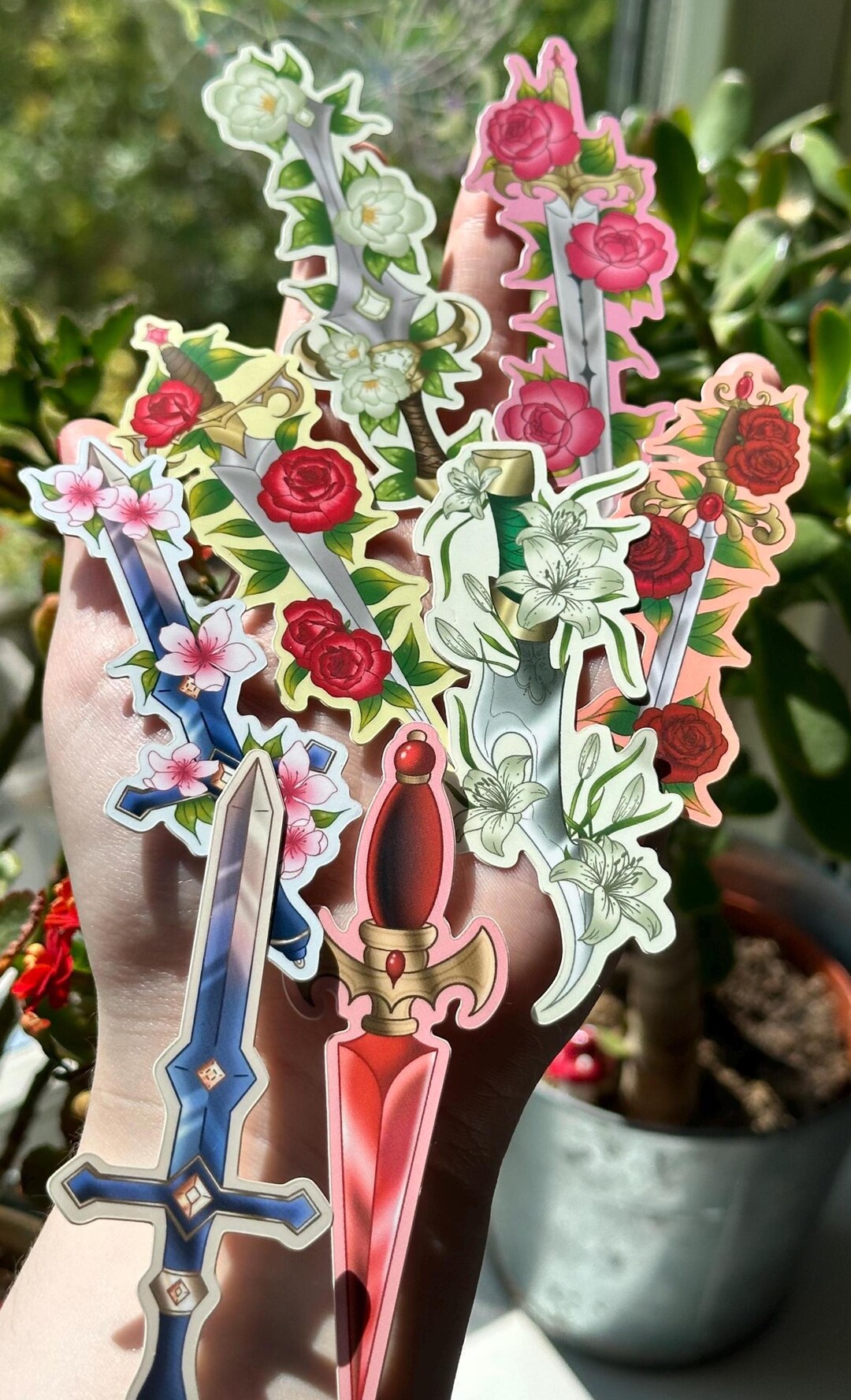 Fantasy Sword Sticker Set | Floral Weapon Stickers | Waterproof Vinyl ...