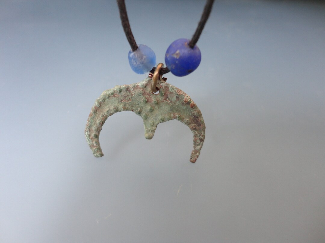 Medieval Authentic Slavic Crescent With Blue Glass Stones. Three-horned ...