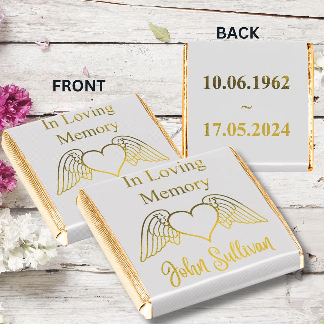 Personalised in Loving Memory Chocolate Favours White With Gold or ...