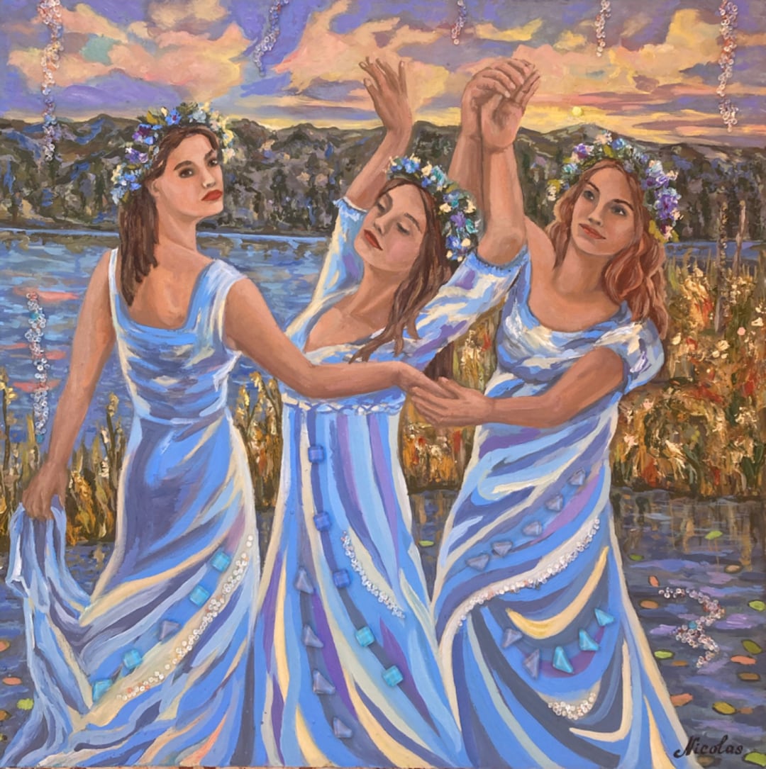 Original Abstract Painting dancing Ninfas dacing oilpainting boho river ...