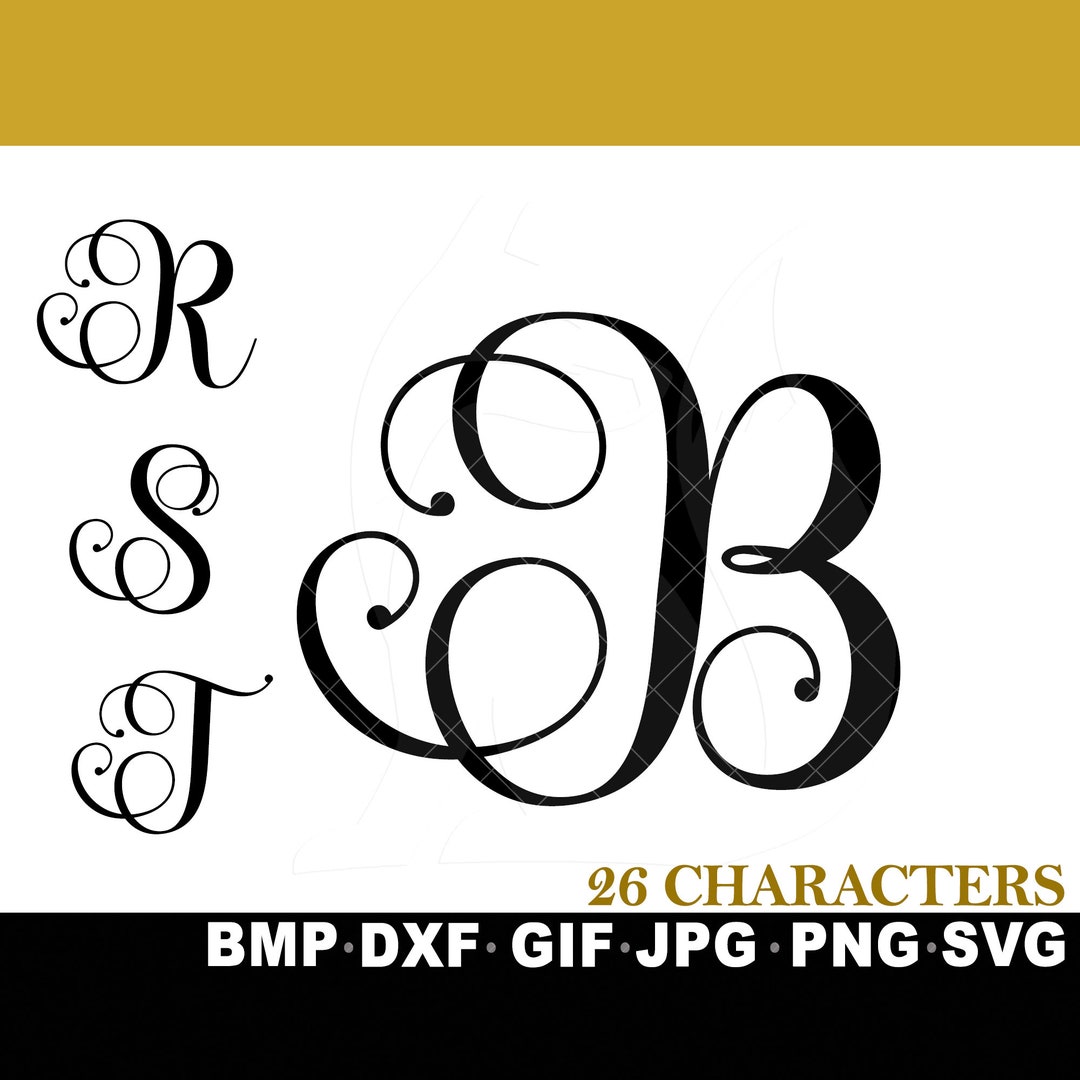 SVG 26 Monogram Letters Bundle Script Font Calligraphy JPG Png GIF ...