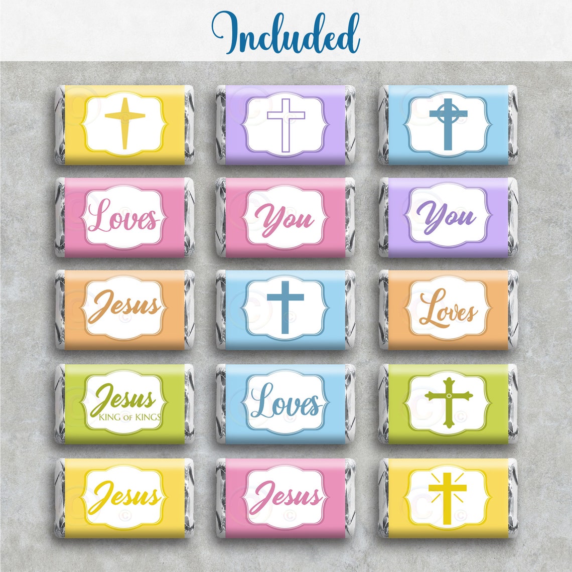 EASTER Jesus Loves You Miniature Candy Bar Wrappers + Tray & Gift Tag ...