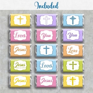 EASTER Jesus Loves You Miniature Candy Bar Wrappers + Tray & Gift Tag ...