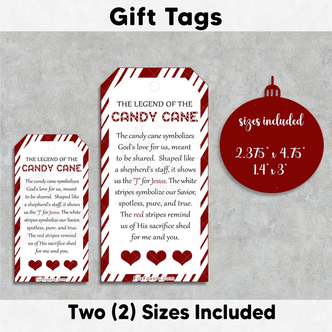Legend of the Candy Cane Printable Tag, Candy Cane Poem Christmas Tags ...