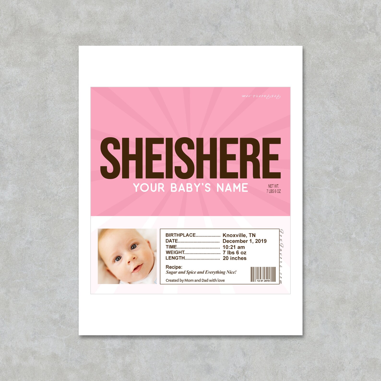 BABY BIRTH ANNOUNCEMENT Personalized Custom Printed Chocolate Candy Bar ...