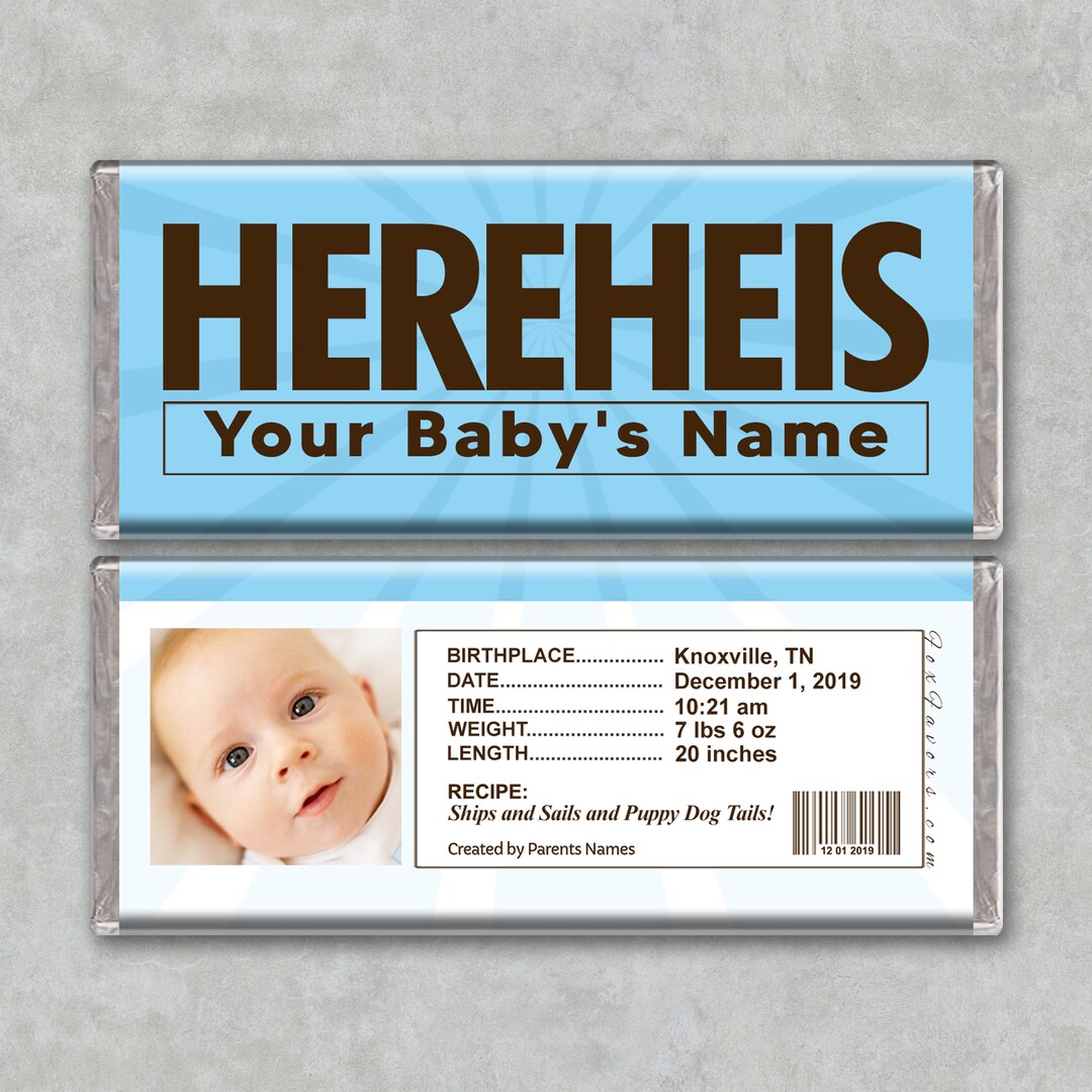 BABY BIRTH ANNOUNCEMENT Personalized Custom Printed Chocolate Candy Bar ...
