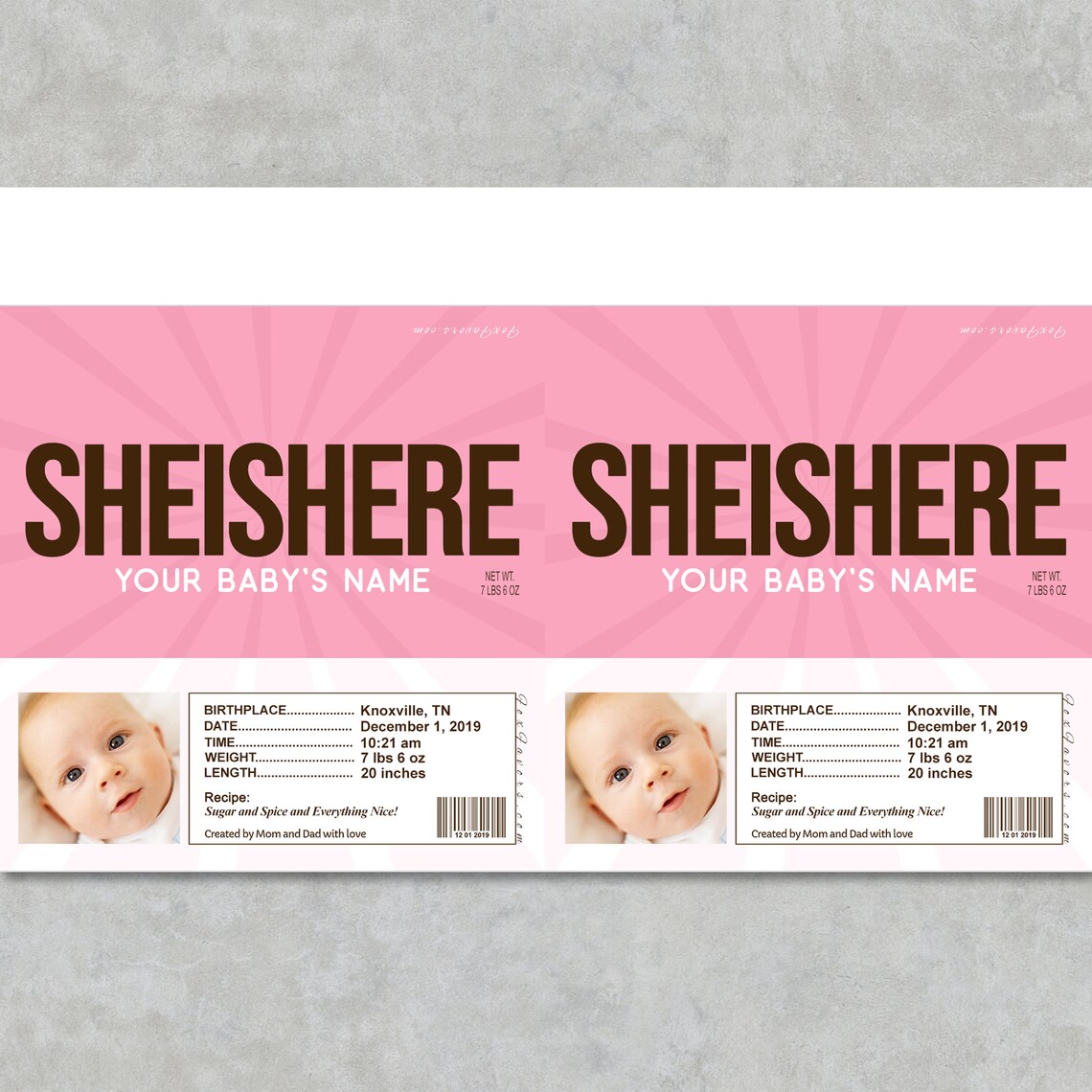 BABY BIRTH ANNOUNCEMENT Personalized Custom Printed Chocolate Candy Bar ...