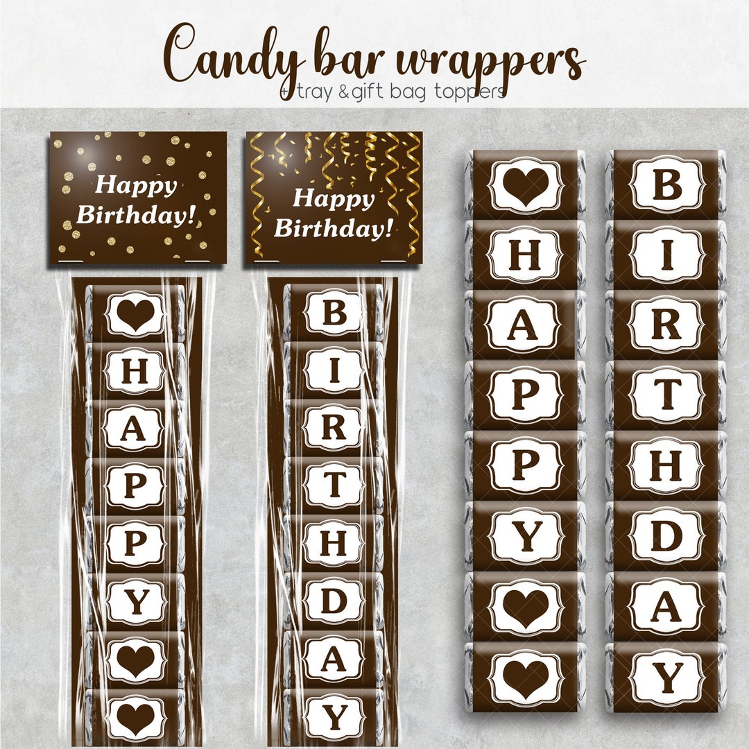 38 HAPPY BIRTHDAY Miniature Candy Bar Wrappers Tray & Gift Tag ...