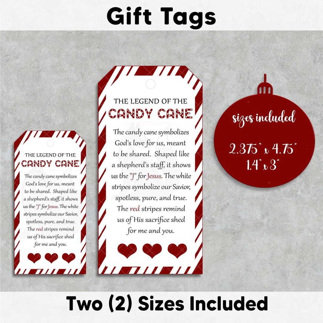Legend of the Candy Cane Printable Gift Tag, Candy Cane Poem Christmas ...