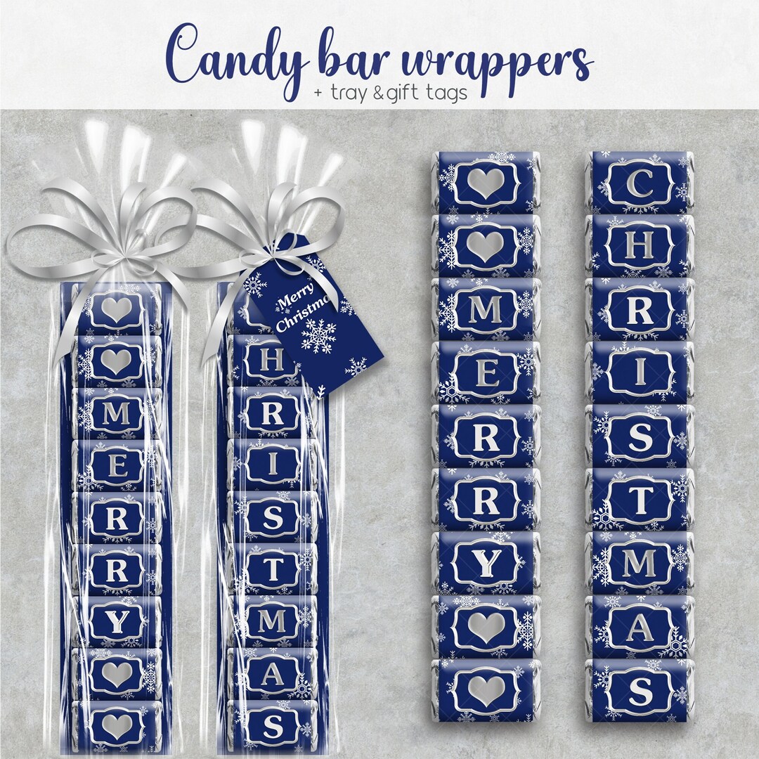 MERRY CHRISTMAS Alphabet Letter Miniature Candy Bar Wrappers W/ Tray ...