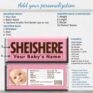 BABY BIRTH ANNOUNCEMENT Personalized Custom Printed Emailed Chocolate ...