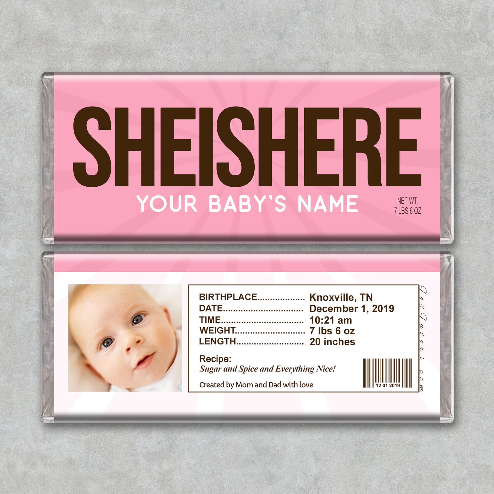 BABY BIRTH ANNOUNCEMENT Personalized Custom Printed Chocolate Candy Bar ...