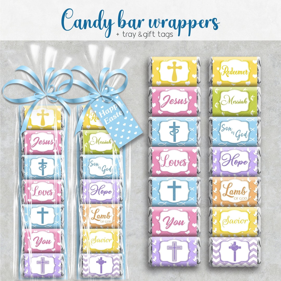 EASTER Jesus Loves You Miniature Candy Bar Wrappers Tray & Gift Tag ...